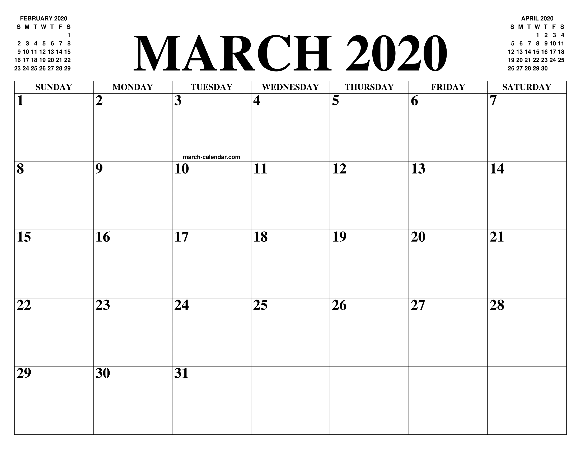 MARCH 2020 CALENDAR OF THE MONTH: FREE PRINTABLE MARCH CALENDAR OF THE ...